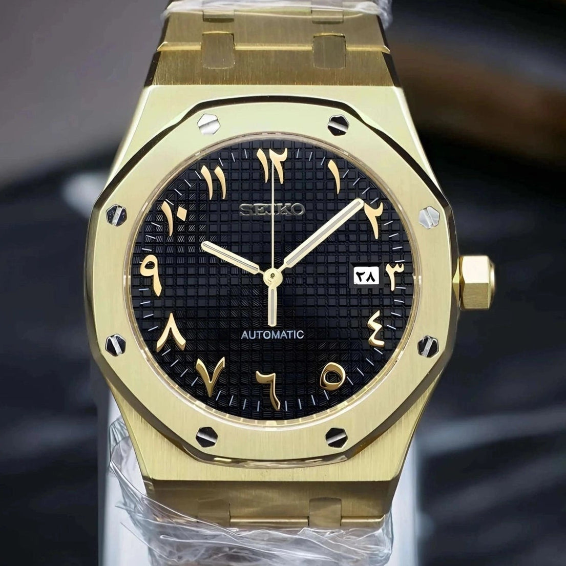Seikoak Luxury Black Gold Arabic | Custom Watch Mod | 42mm NH35 ...