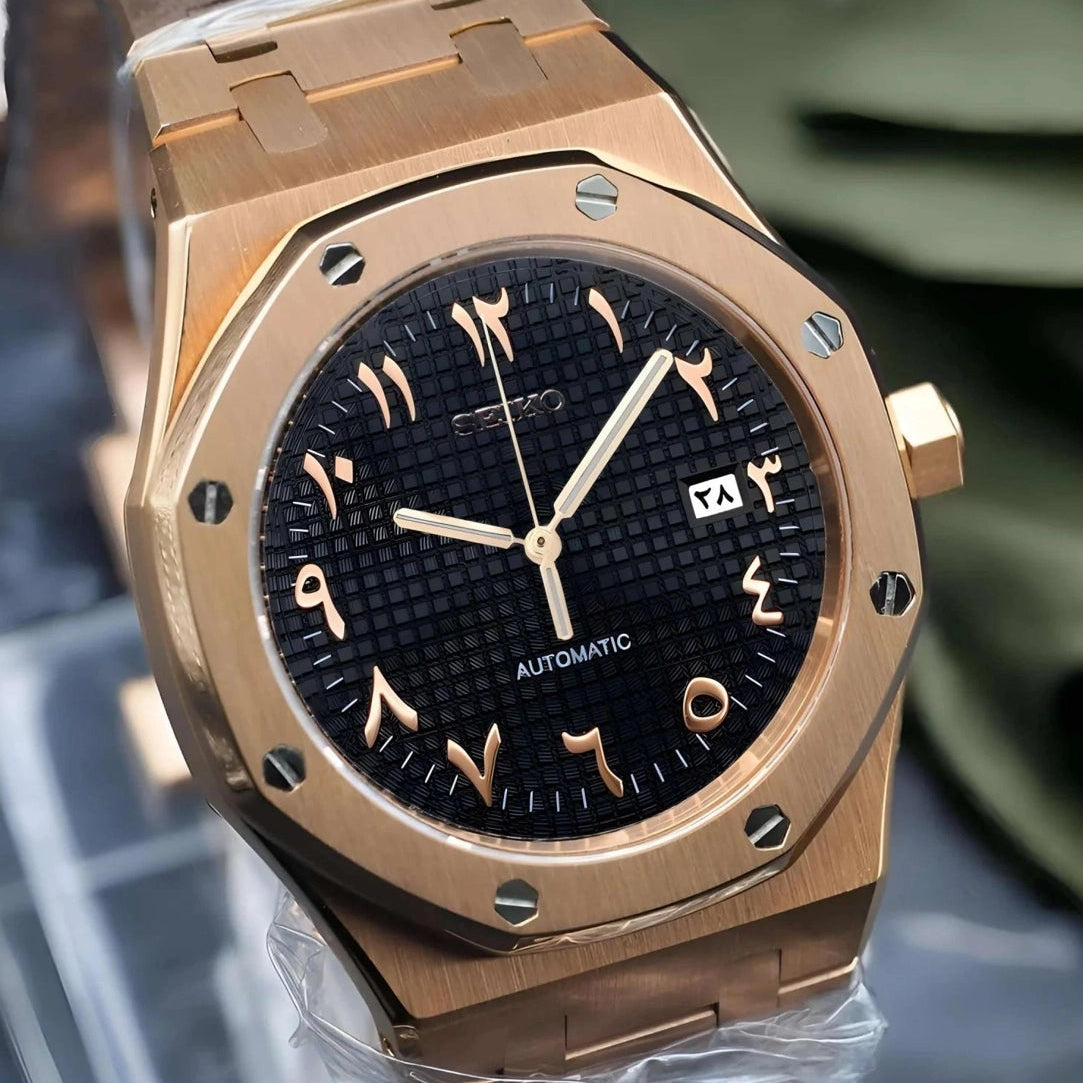 Seikoak Luxury Black Rose Gold Arabic | Custom Watch Mod | 42mm NH35 ...