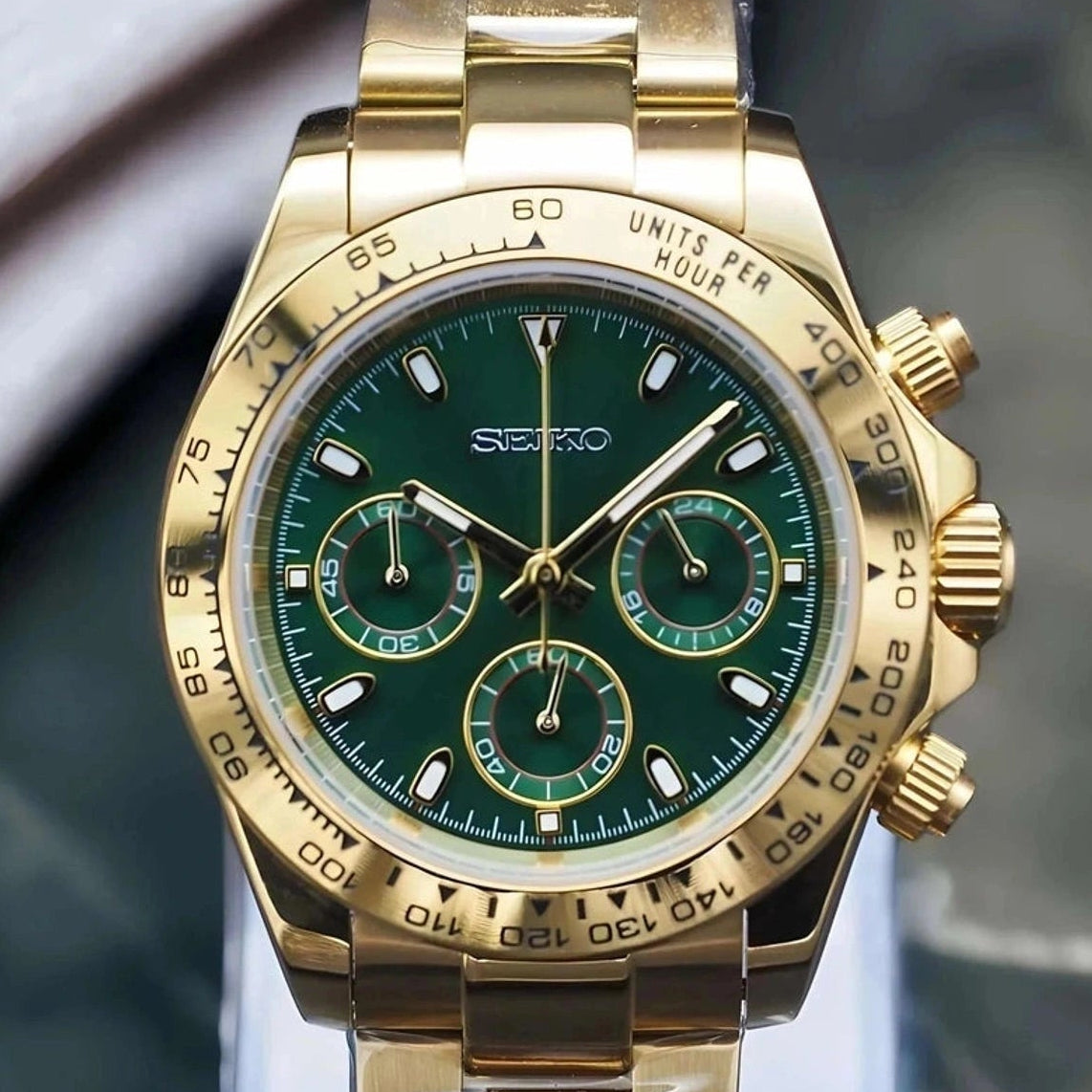 Gold Green Daytona Mod | Emerald Dial Chronograph | VK63 Meca-Quartz ...